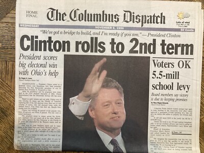 Clinton Re-elected Historic Newspaper. November 6, 1996 - Columbus ...