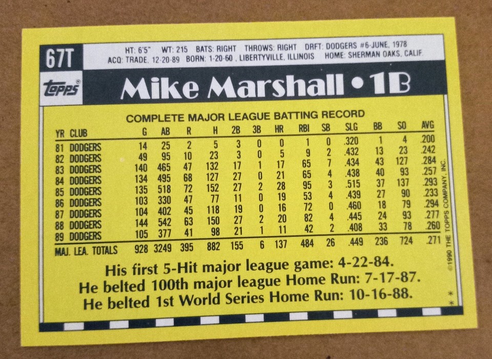1990 Topps Traded MIKE MARSHALL Baseball Card #67T. NEW YORK METS | eBay