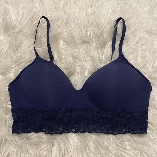Natori 32D Bra Blue Bliss Perfection Wireless Soft Cup Lace Trim 723154 ...