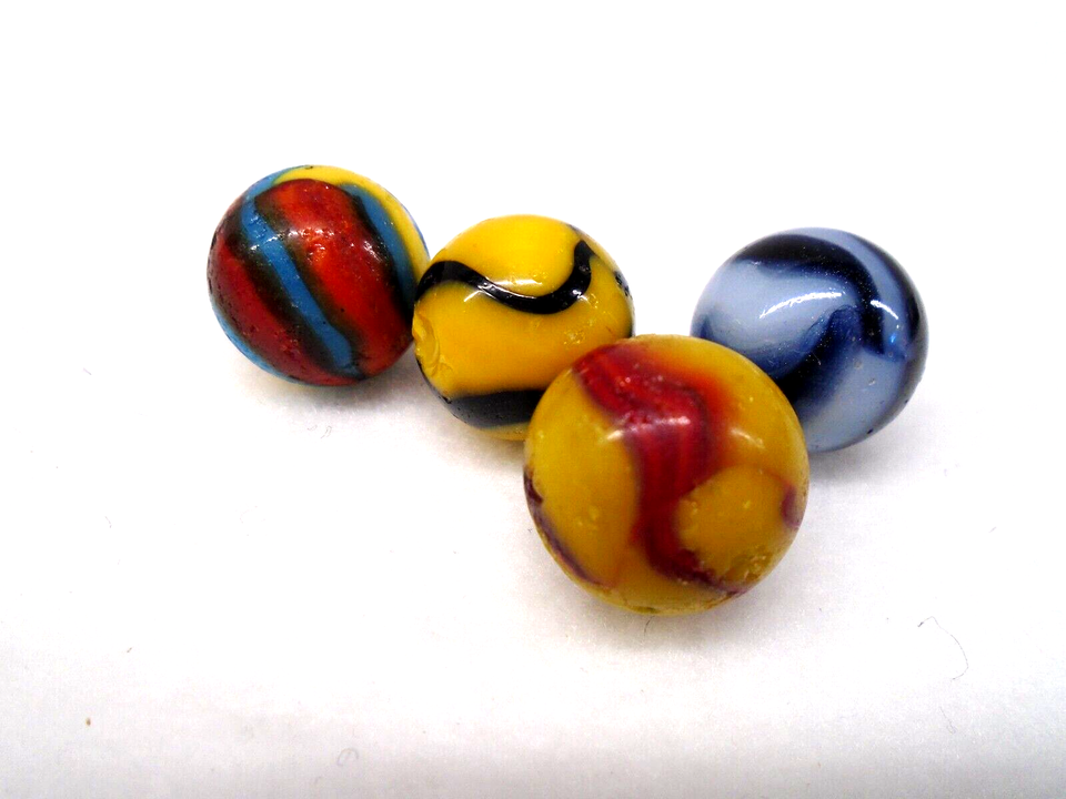 VINTAGE (4) PELTIER GLASS MARBLES! SUPERMAN, BLUE ZEBRA ETC. "WOUNDED ...