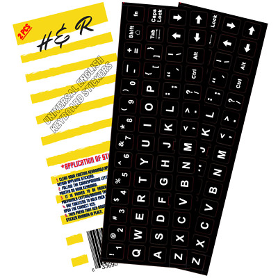 2PCS ENGLISH KEYBOARD STICKERS Black QWERTY Keyboard Desktop Laptop ...