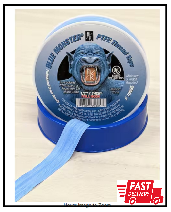 Blue Monster Tape - Blue PTFE Teflon Thread Tape 1/2" x 1429" - Single ...