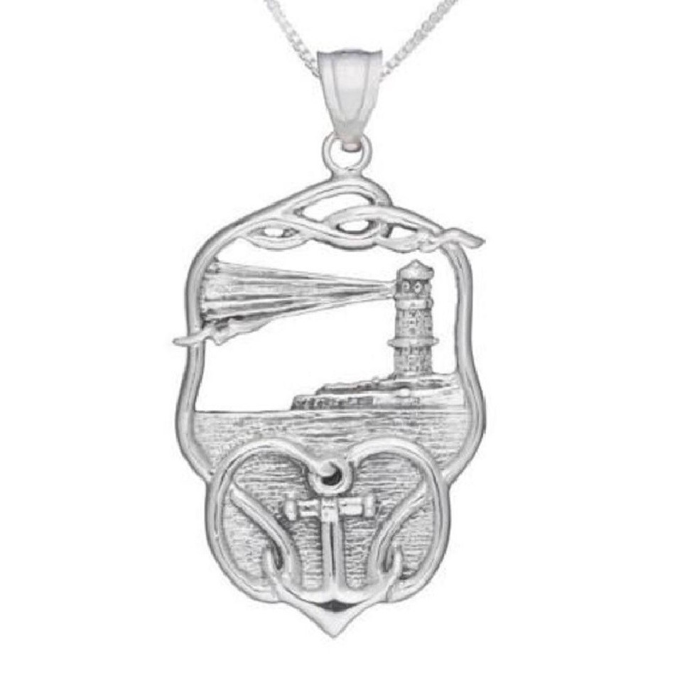 Sterling Silver Lighthouse with Anchor Pendant, Made in USA, Italian ...
