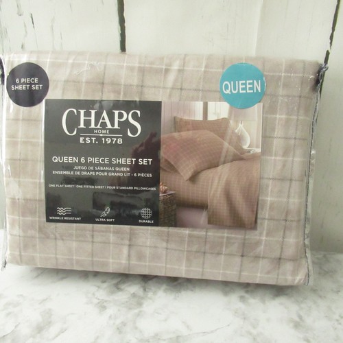 Chaps Sheets Queen Size Beige Plaid Wrinkle Resistant Ultra Soft 6 ...
