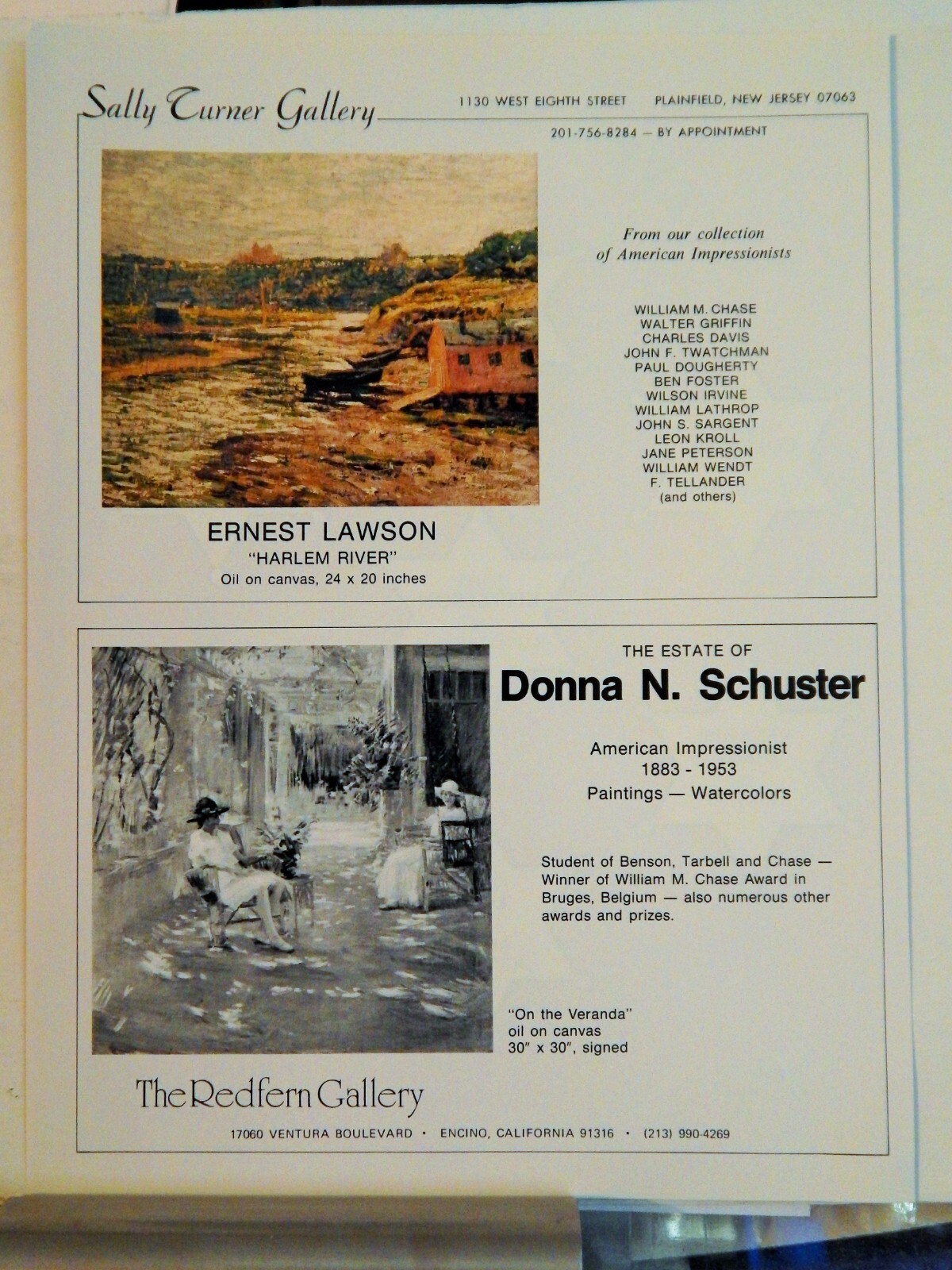 ERNEST LAWSON / DONNA N SCHUSTER ART PIECES ORIG VTG 1976 ADVERTISEMENT ...