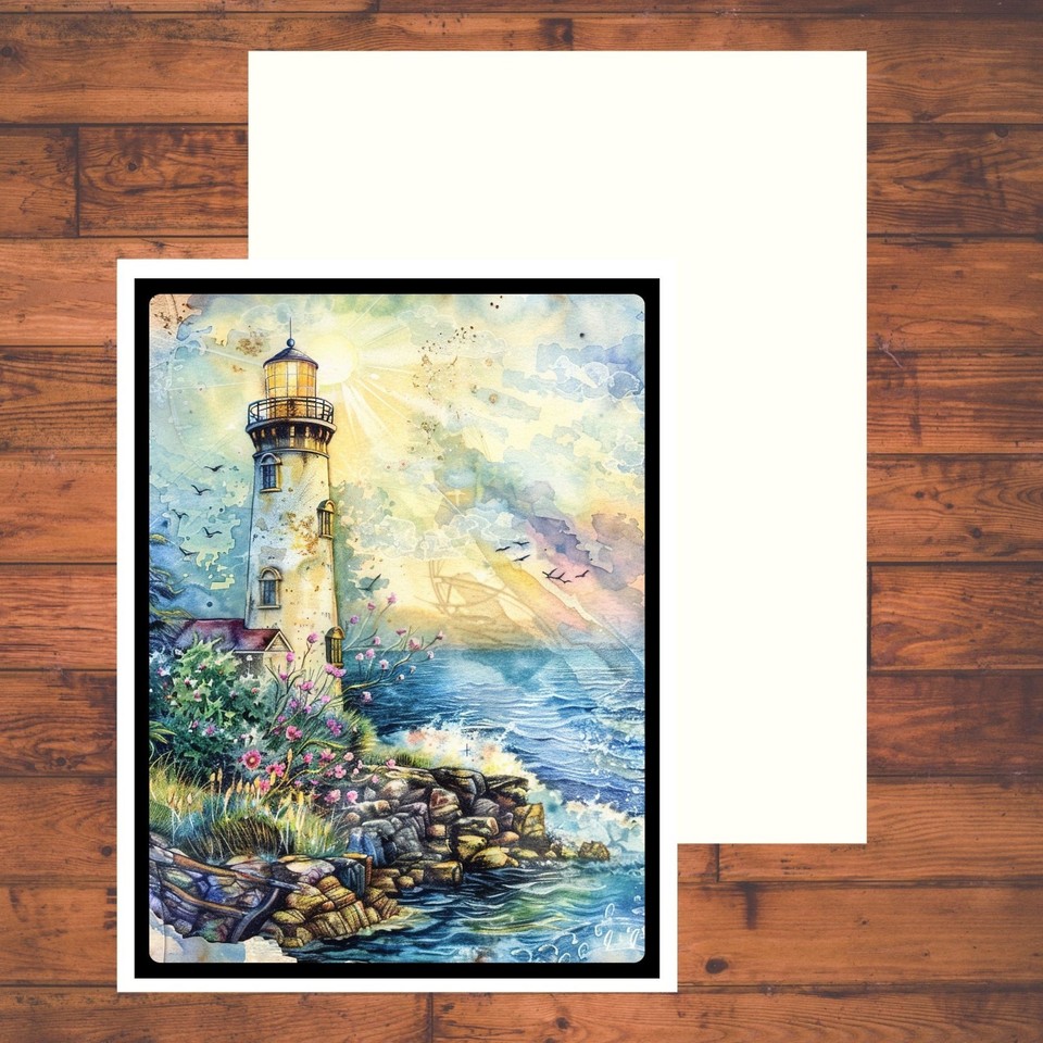 6 Watercolor Lighthouse Handmade DIY Card Kit, A2 w/Envelopes Ocean ...