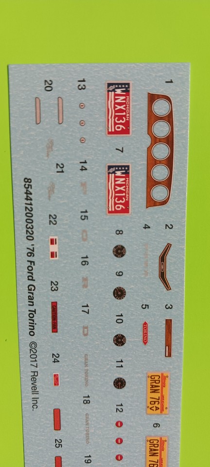 1976 Ford Gran Torino 1/25 Decal Sheet 1976 Michigan License Plate 351 ...