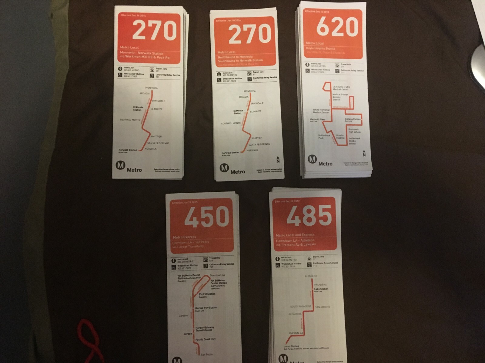 Lot of 4 LACMTA Bus Maps of Former Bus Lines [270, 450, 485, and 620 ...