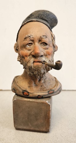 Antique Capodimonte Handmade Terracotta OLD MAN Pipe Bust Figurine ...