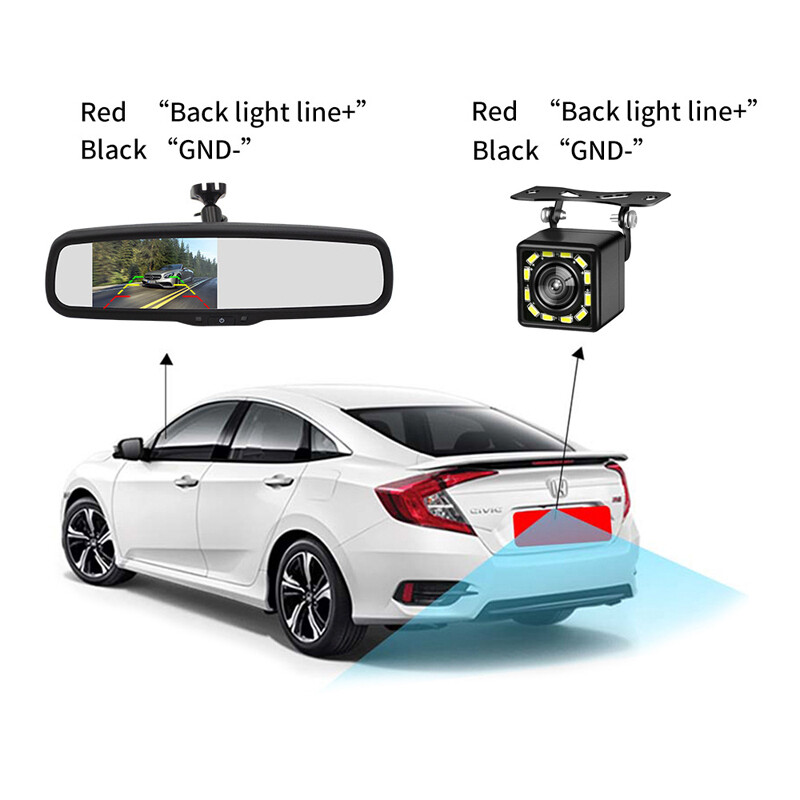 4.3" Reversing Dimming Rear View Mirror Monitors W/ LED Camera Night ...