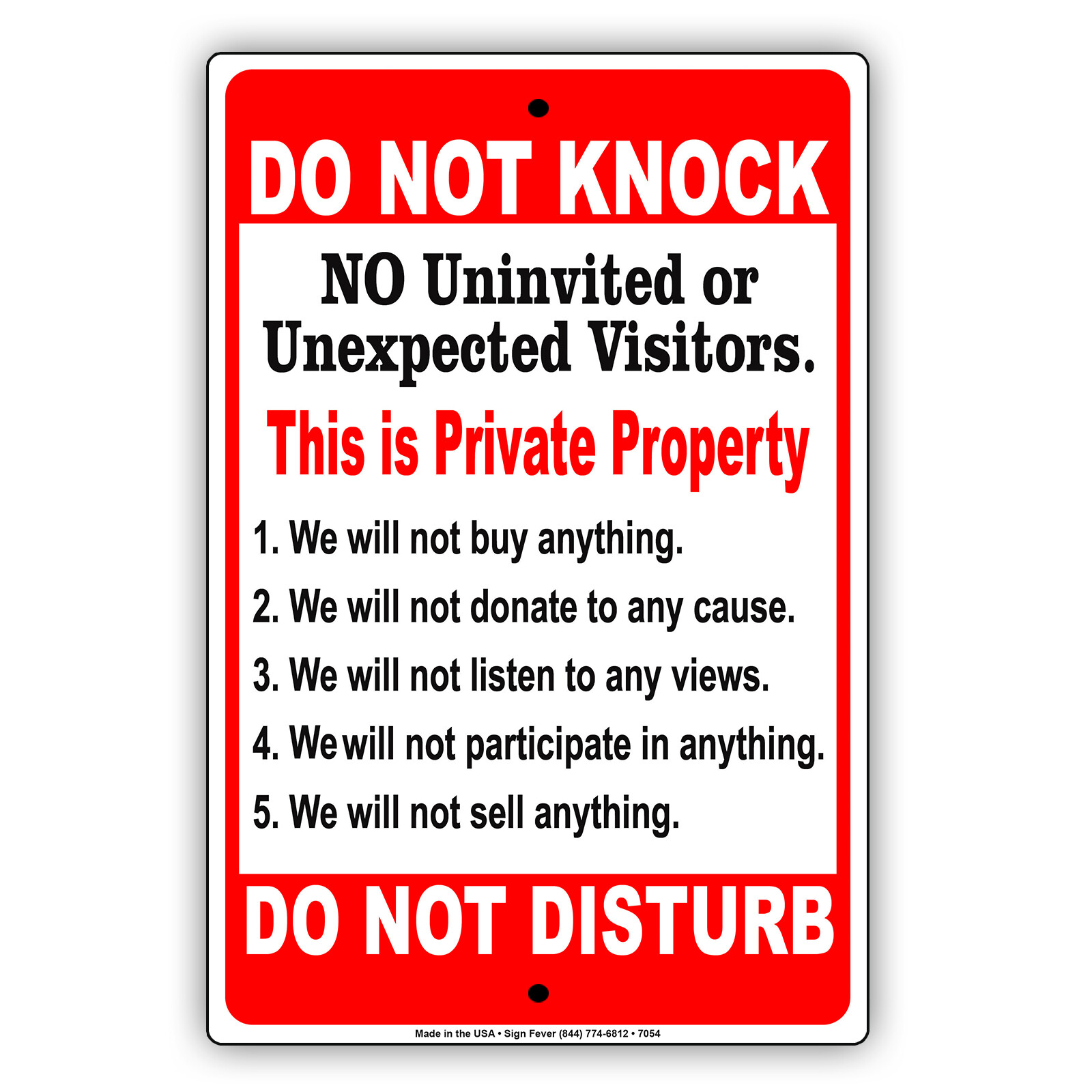 Do Not Knock No Uninvited or Unexpected Visitors Novelty Aluminum Metal ...
