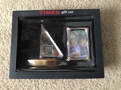 Timex Desk Gift Set Sailboat Mini Clock 1” X 2” Photo Frame New In ...