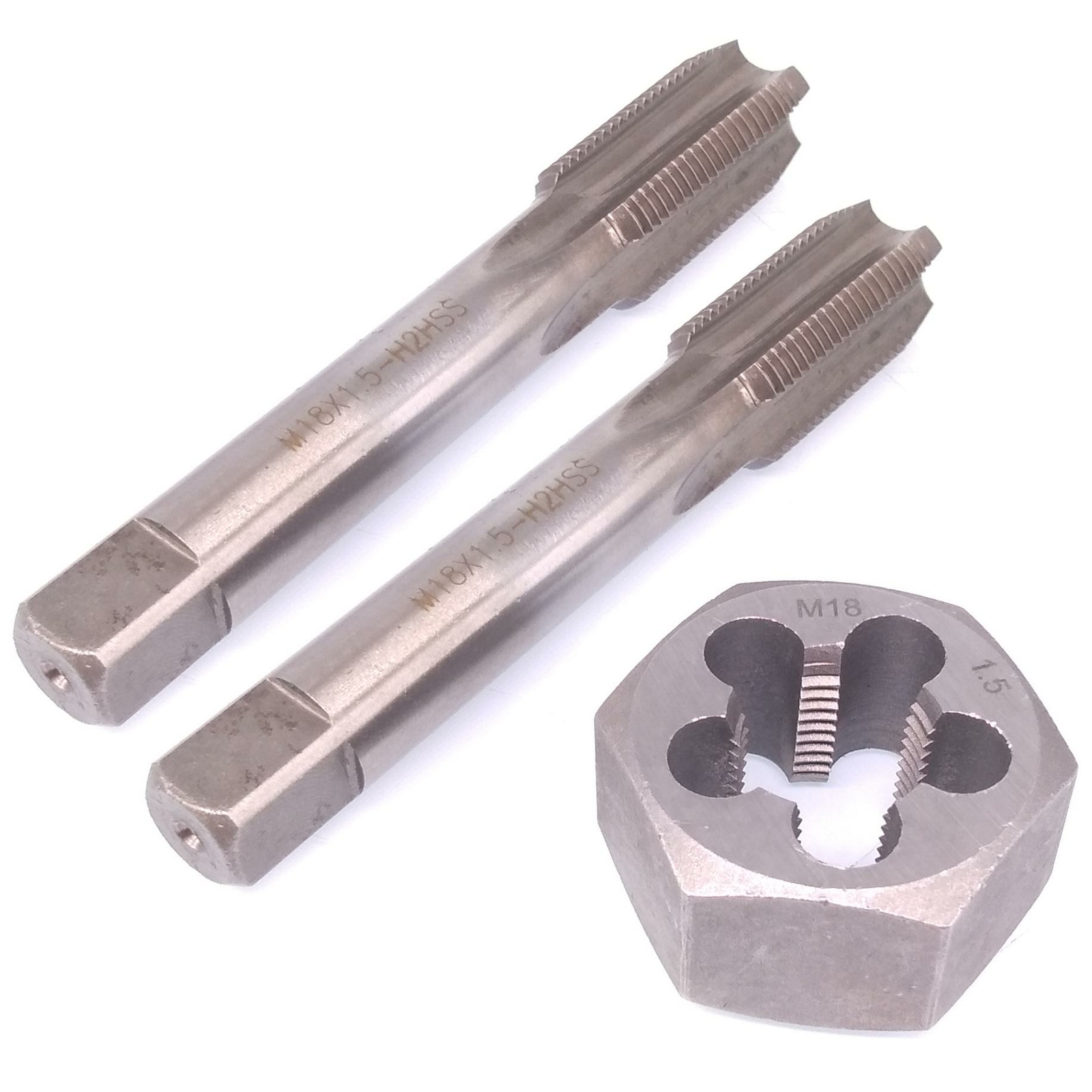 HSS M18 x 1.5mm Taper & Plug Tap & 18x1.5mm Hexagon Die Metric Thread ...