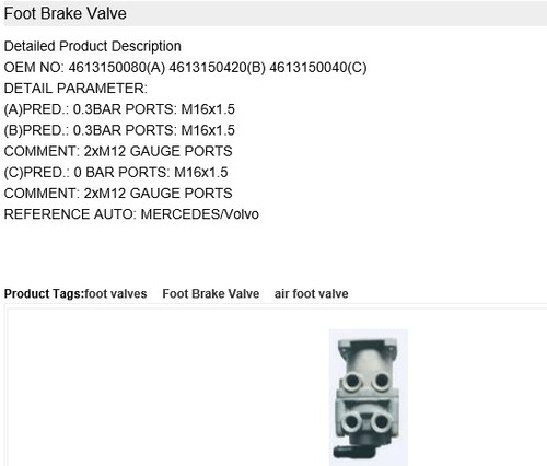 WABCO MERCEDES VOLVO BRAKE VALVE 4613150040 46131550080 4613150420 | eBay