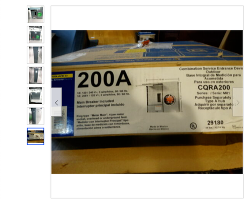 Square D 200 Amp Ring-Type Meter Socket with Main Breaker New In Box ...