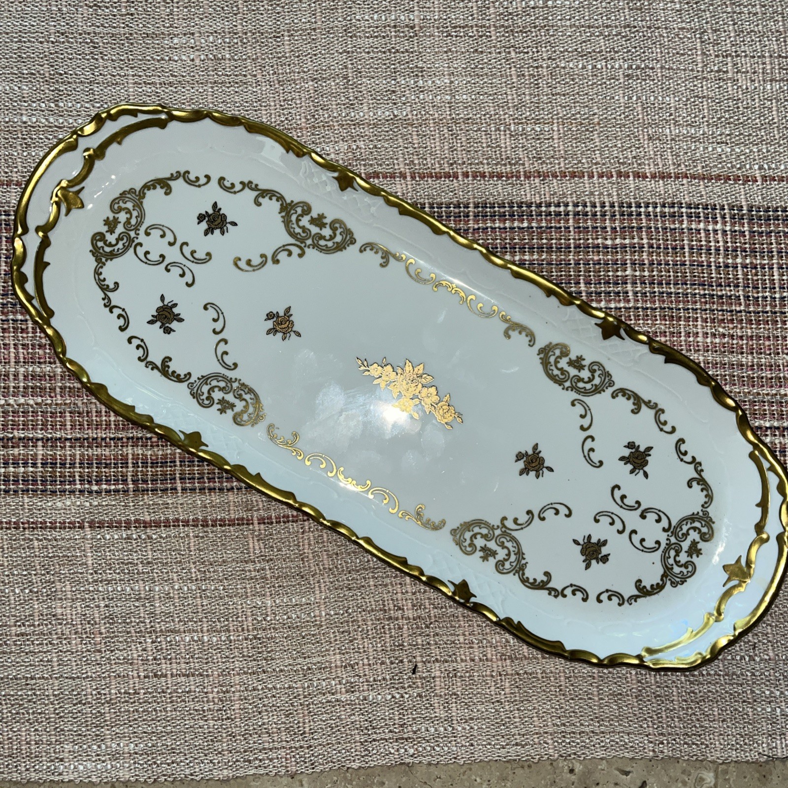 Reichenbach Gold Scrolls & Flowers Sandwich Serving Tray Dish Oblong 15 ...