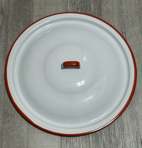 Vintage-Porcelain Enamelware-White w/ Red Rim-Farmhouse-9 5/8" Dia.-Pot ...