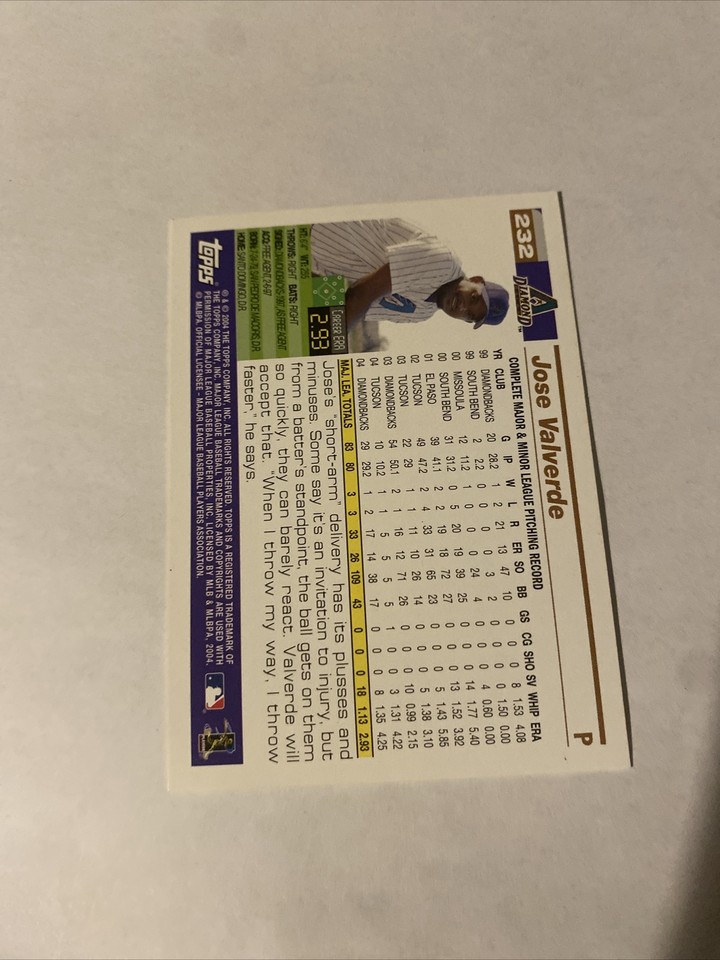 Jose Valverde autographed Baseball Card (Arizona Diamondbacks) 2004 ...