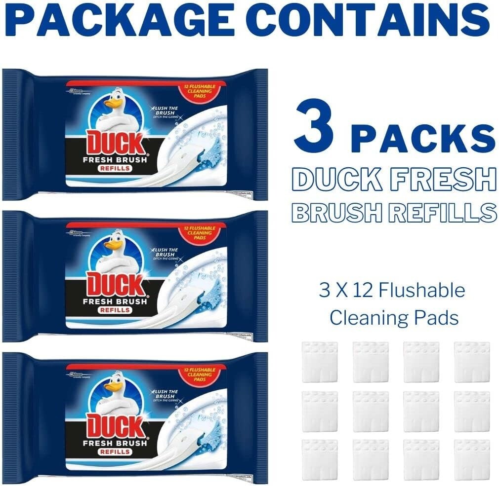 Duck Toilet Cleaner Fresh Brush Refills 3 x 12 Flushable Cleaning Pads ...