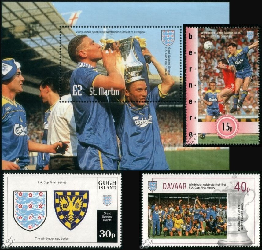 WIMBLEDON AFC FA CUP Winners 1987-1988 Football Stamps (Vinnie Jones ...