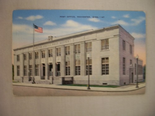 VINTAGE LINEN POSTCARD THE POST OFFICE IN ROCHESTER MINNESOTA 1945 | eBay