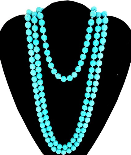 Turquoise Beaded Necklace Double Knotted 9mm Blue Turquoise Beads 70 ...