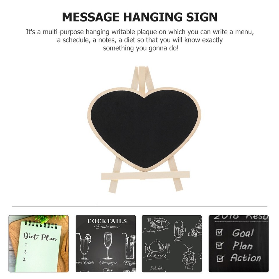 1pc Heart Shaped Chalkboard Signs Wood Mini Blackboard Ornament Writing ...
