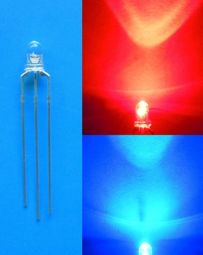 20Pcs 3mm Dual Bi-Color Red/Blue 3 Pin Water Clear LED Common Cathode ...