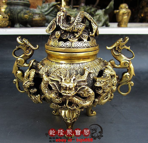 Antique Chinese Fengshui Brass Nine Dragons Incense Burner Statue ...