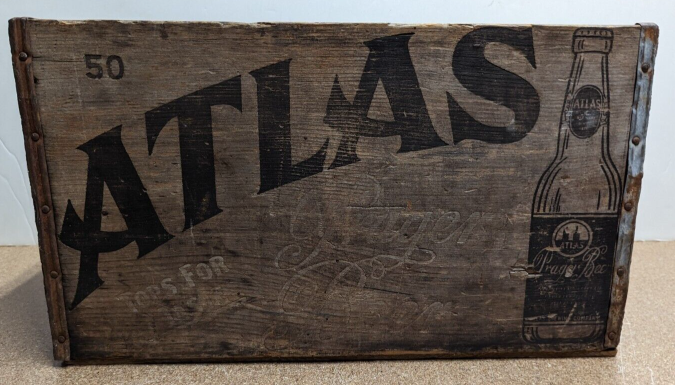 Rare Vintage Atlas Prager Wood Beer Bottle Case Crate - Chicago ...