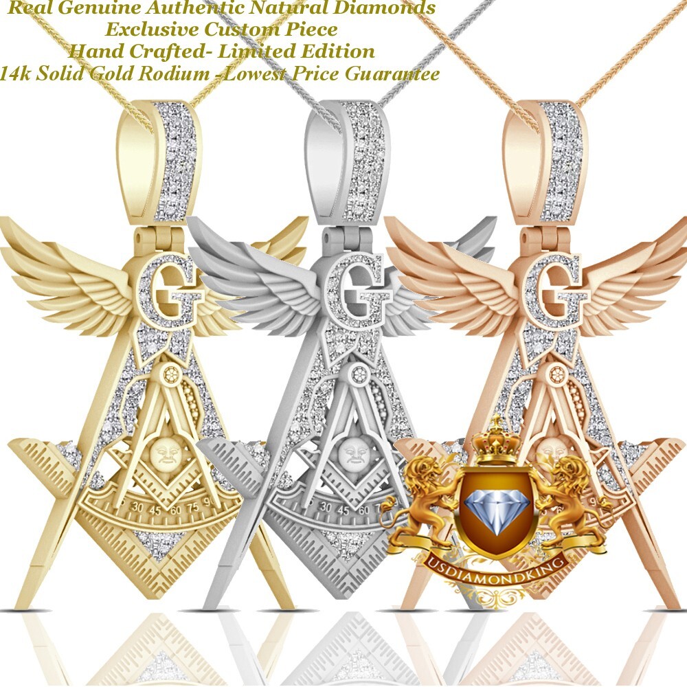 Real Diamond 0.75 Ctw. Flying Masonic Past Master Freemason Charm ...