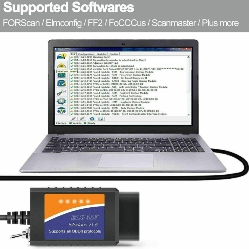 ELM327 V1.5 Forscan OBD2 USB Scanner For Ford Auto Diagnostic Tool HS ...