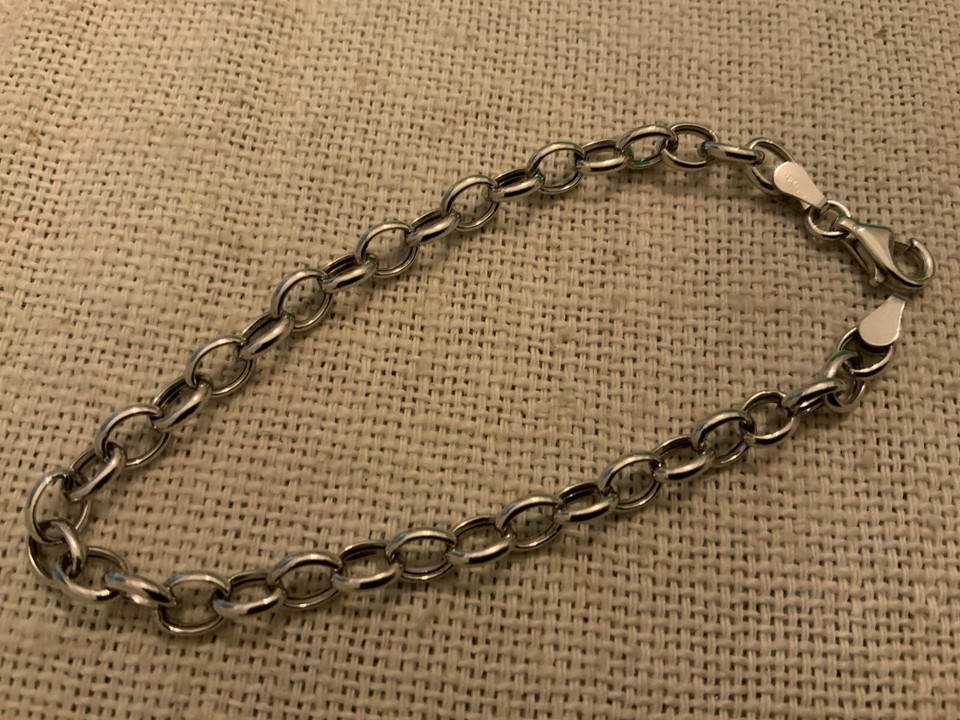 RCI 925 Sterling silver rolo Link bracelet 7.5 Italy Great to add on ...