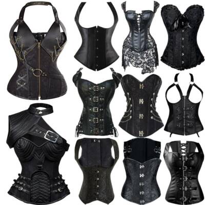 Black Steampunk Gothic Waist Trainer Boned Corset Bustier Overbust ...