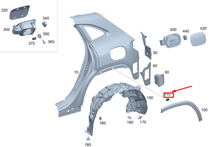 MB GLA H247 Rear Fender Right Mount Cover Stop Plug A0009989705 NEW ...