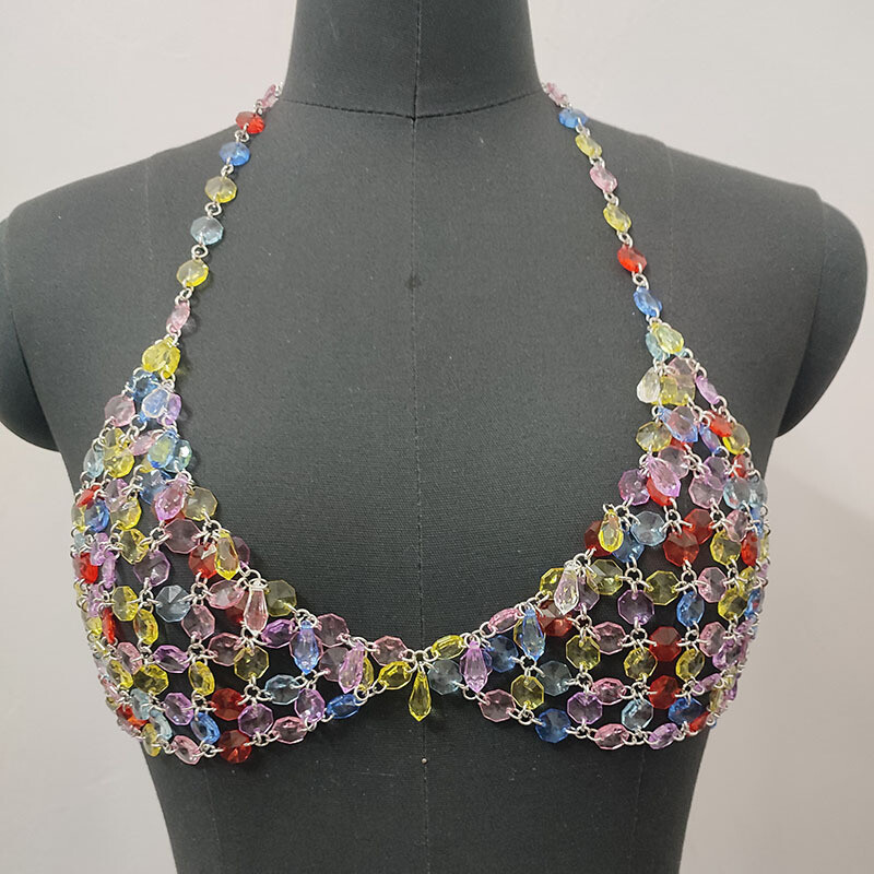 Crystal Bra Festival Womens Bralette Rave Party Metal Chain Body ...