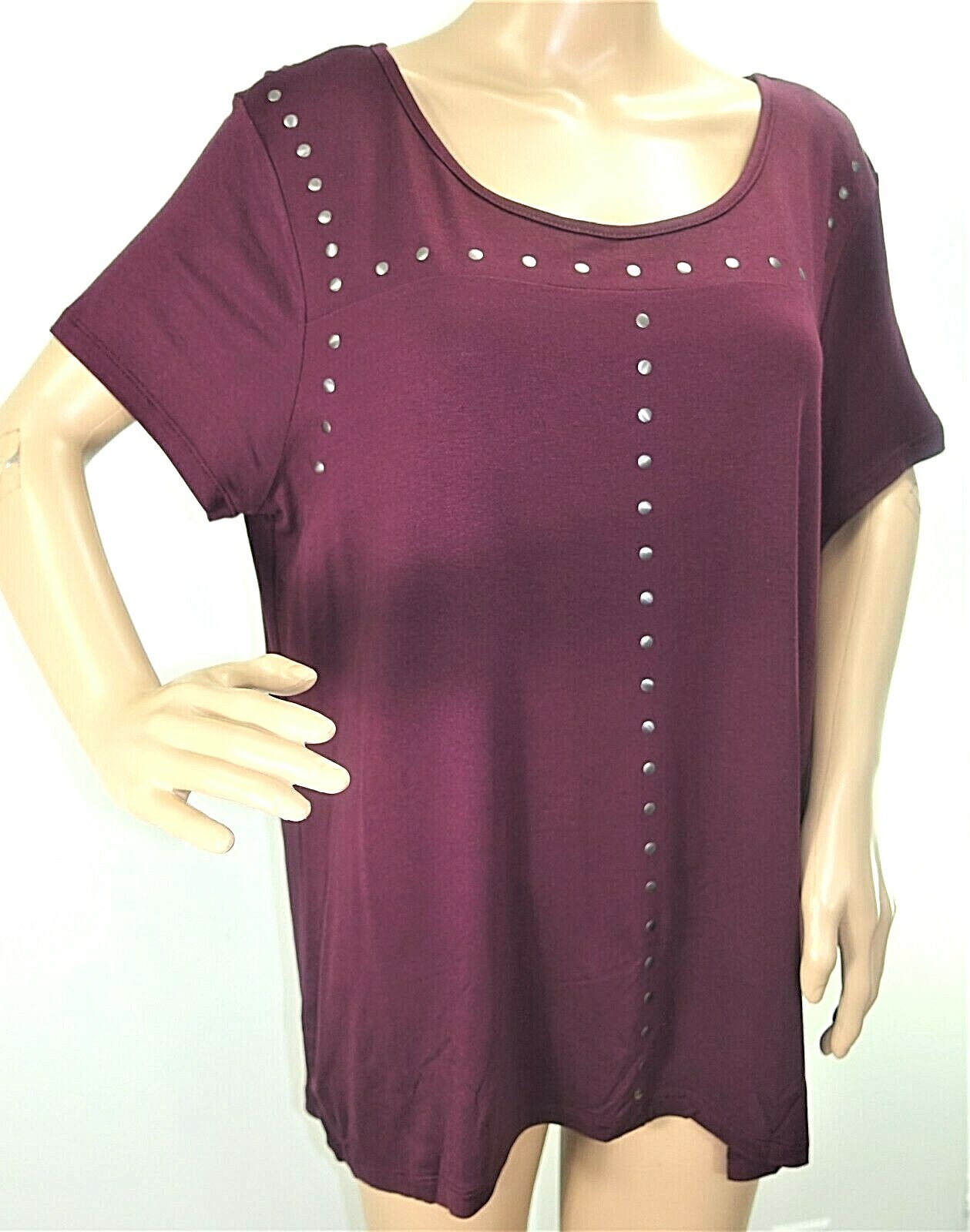 Simply Emma Women Plus Size 1x 2x 3x Plum Studded Hi Lo Tee T Shirt Top ...
