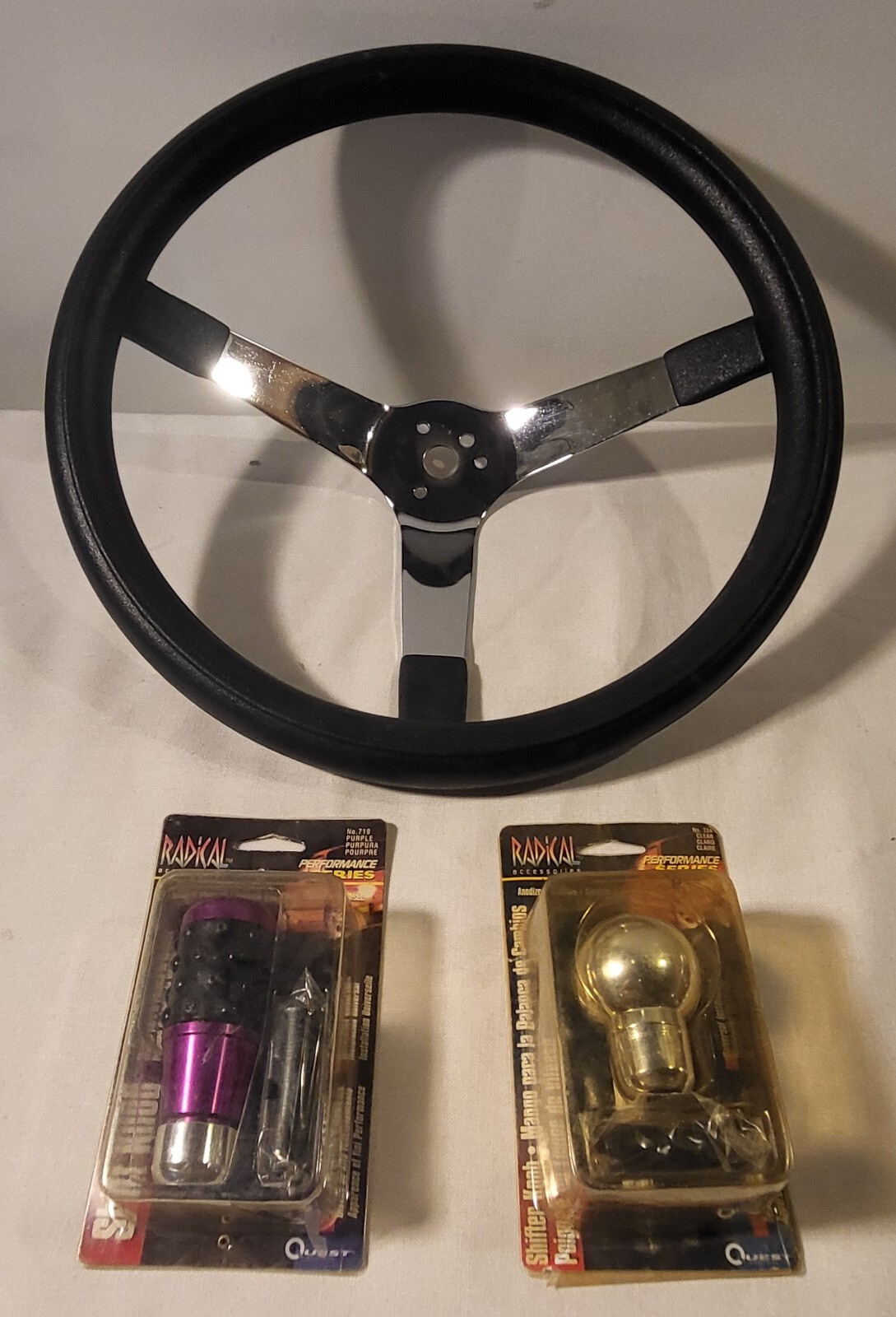 Vtg 15" 3 Spoke Steering Wheel Metal With Rubber Around & 2 New ...