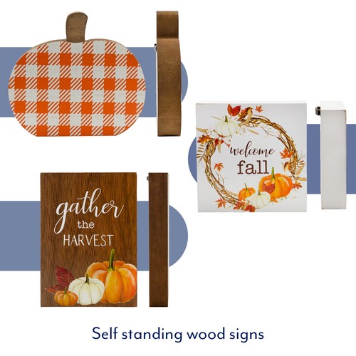 Fall Wood Block Signs 3pk, Small Pumpkin and Harvest Shelf Box Signs ...