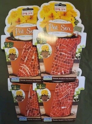 4 Plant Pot Stretch Fabric Covers Fit 4" Flower Pots - Red Mosaic Pot ...