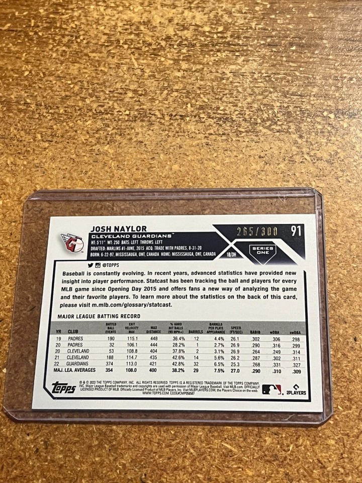 2023 Topps Baseball Advanced Stats Card # 91 Josh Naylor 265/300 | eBay