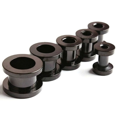 1,2MM -30MM Ear Tunnel Plug Black Stainless Steel Screw Flesh Black ...
