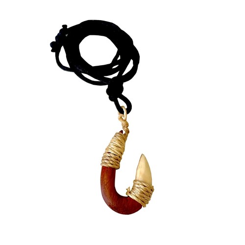 Rare Koa Wood Hand Carved Fish Hook Bone Necklace from Maui Hawaii | eBay