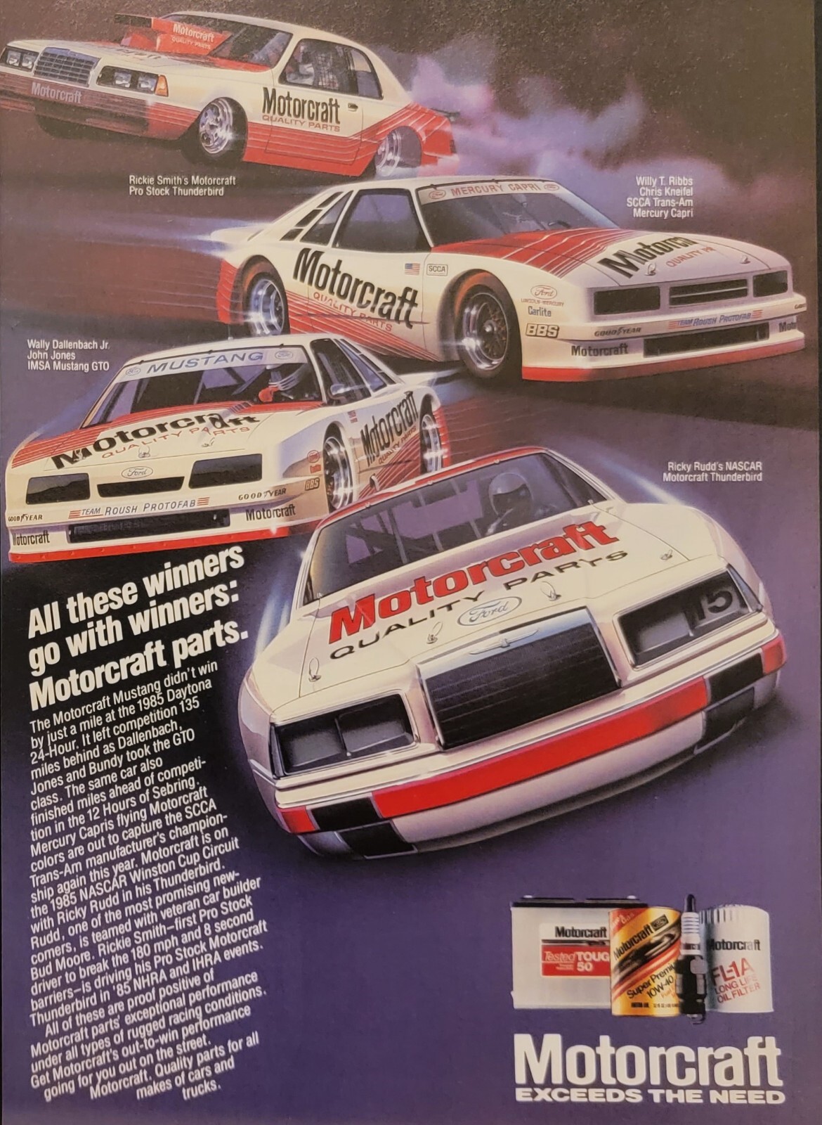 1987 Motorcraft Ad Rick Rudd NASCAR Wally Dallenbach JR Mustang Willy ...