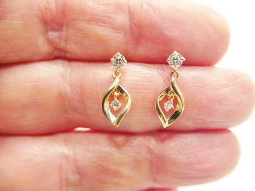 10K REAL SOLID YELLOW GOLD TEARDROP DANGLING STYLE PUSH POST EARRINGS ...