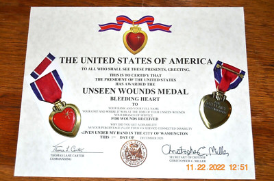 The Unseen Wounds Medal, Certificate Agent Orange PTSD training ...