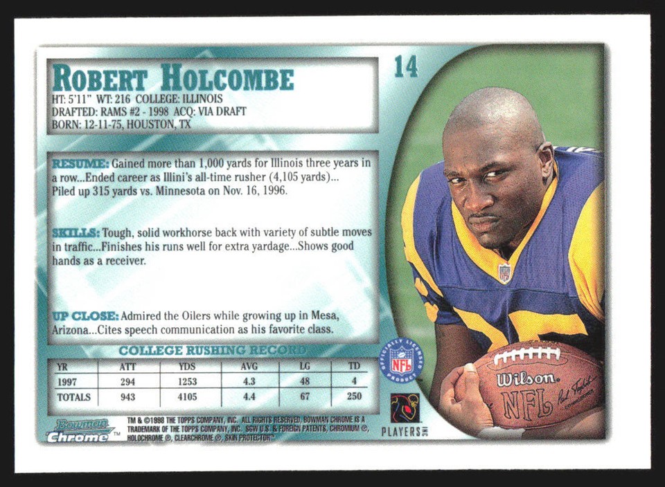 1998 Bowman Chrome Robert Holcombe #14 St. Louis Rams 1Z | eBay