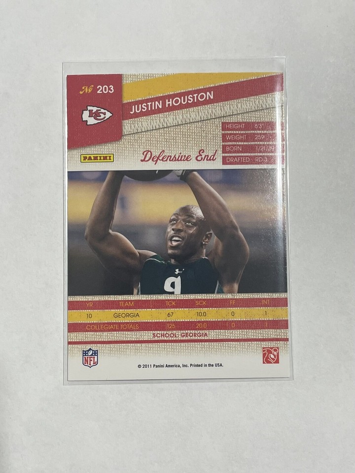 Justin Houston 2011 Panini Threads Football Card Rookie Card RC #203 ...