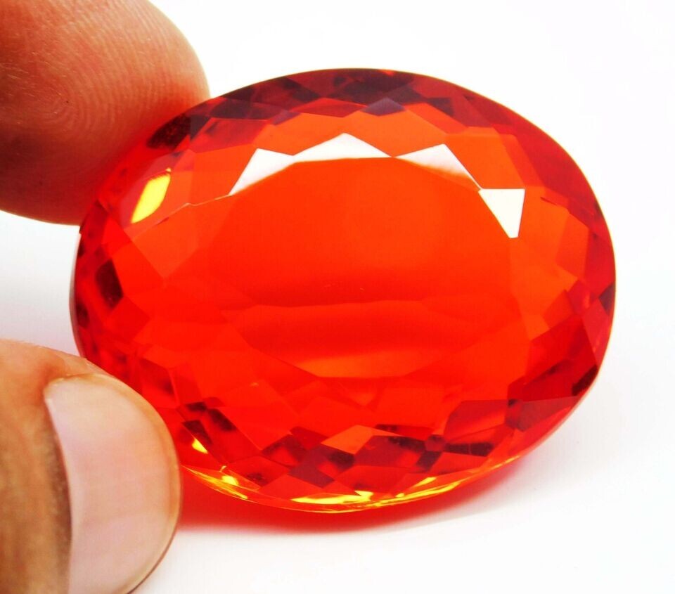 Large 79.8ct Mexican Fire Opal Orange Oval Cut Loose Gemstone Gift for ...