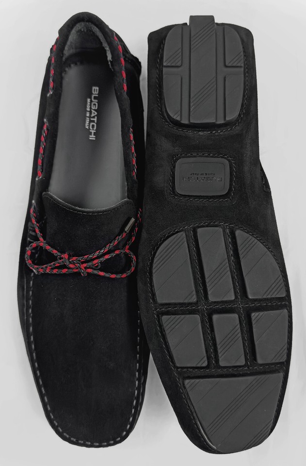 Bugatchi Monte Carlo Black Suede Square Toe Moccasins Driving Shoe Men ...